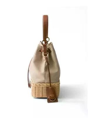 Prada Woven Raffia And Canvas Bucket Bag - Neutrals