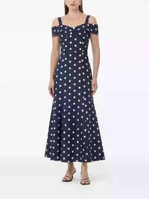 NICHOLAS Ivana Polka-dot Off-shoulder Midi Dress - Blue