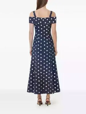 NICHOLAS Ivana Polka-dot Off-shoulder Midi Dress - Blue