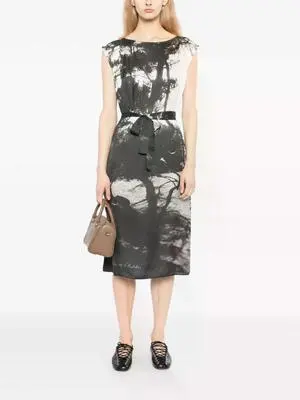 AGNES B. Tree Print Midi Dress - Black