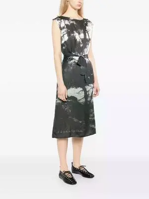 AGNES B. Tree Print Midi Dress - Black