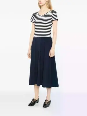 AGNES B. Striped Midi Dress With V-neck And Logo Patch