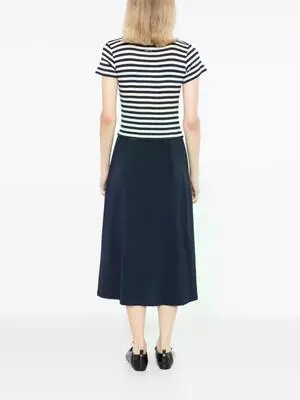 AGNES B. Striped Midi Dress With V-neck And Logo Patch