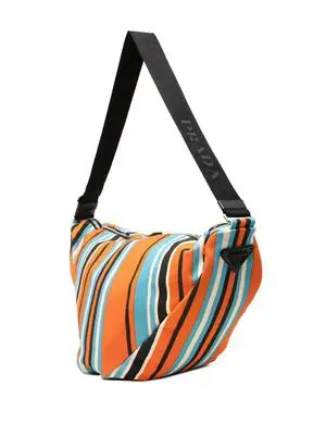 Prada Canvas Striped Triangle Logo Shoulder Bag