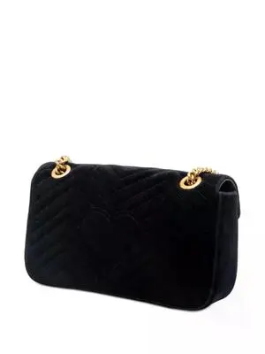 Gucci Gg Marmont Matelasse Velvet Crystal Embellished Shoulder Bag - Black
