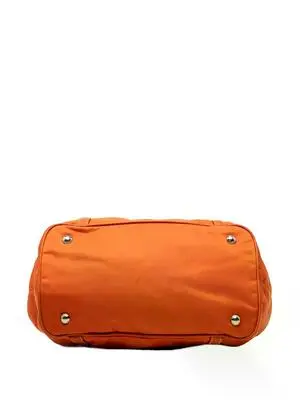 Prada Soft Calf Trimmed Tessuto Satchel - Orange