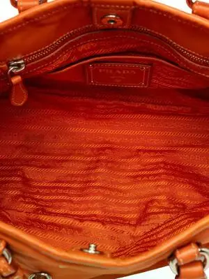 Prada Soft Calf Trimmed Tessuto Satchel - Orange