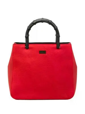 Gucci Wool And Calfskin Bamboo Top Handle Bag - Red