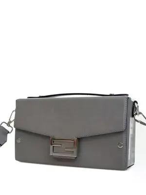 Fendi Zucca Calfskin Soft Trunk Baguette Satchel - Grey
