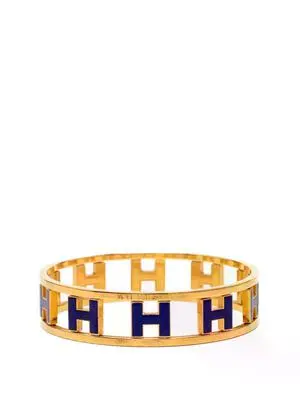 Hermès 20th Century Gold Plated Enamel 'h' Motif Bangle Bracelet - Blue
