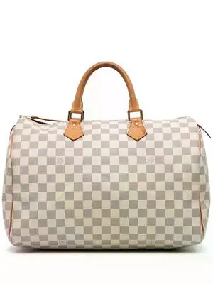 LOUIS VUITTON Damier Azur Speedy 35 Boston Bag - White