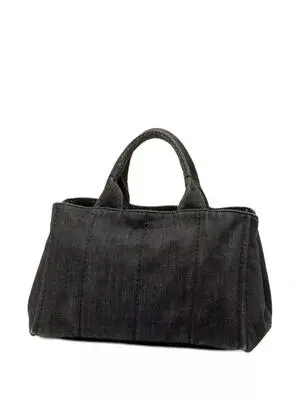 Prada Small Denim Canapa Logo Satchel - Grey