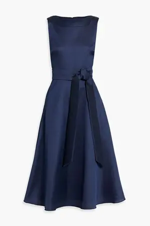 Badgley Mischka Belted Gazar Midi Dress - Navy
