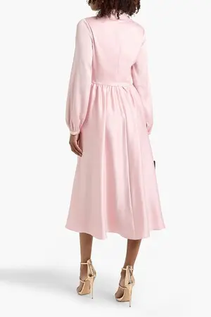 Badgley Mischka Hammered Satin Midi Dress With Bow Detail - Blush