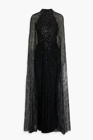 Jenny Packham Charisma Cape-effect Embellished Tulle Gown