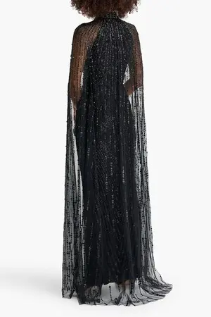 Jenny Packham Charisma Cape-effect Embellished Tulle Gown