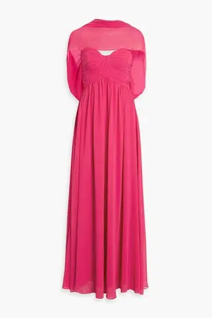 Badgley Mischka Draped Chiffon Gown - Fuchsia