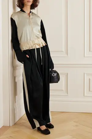 JIL SANDER Two-tone Striped Satin Wide-leg Pants