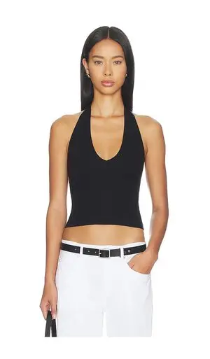 Eterne Halter Neck Cropped Ribbed Jersey Top - Black