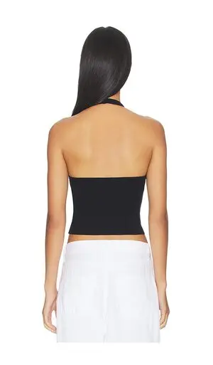Eterne Halter Neck Cropped Ribbed Jersey Top - Black