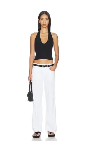 Eterne Halter Neck Cropped Ribbed Jersey Top - Black