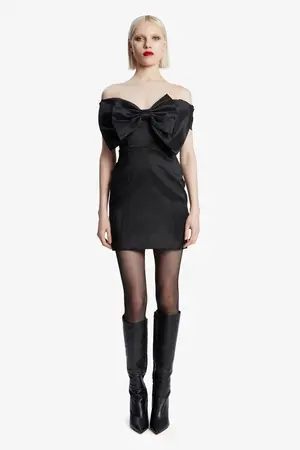 Bardot Off-shoulder Mini Bow Dress - Black