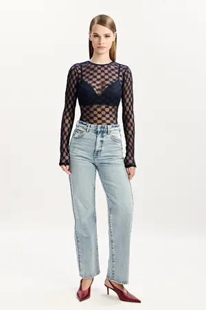 Bardot Adoni Sheer Long Sleeve High Neck Top