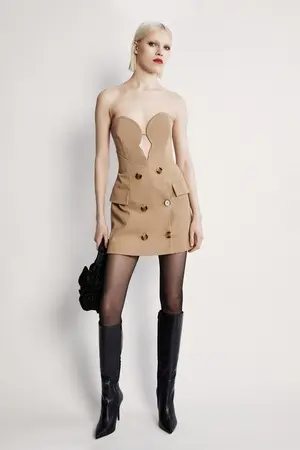 Bardot Lilith Button Front Strapless Mini Dress