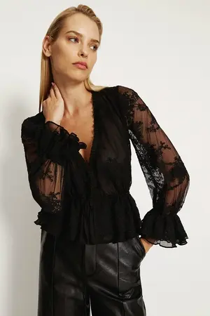 Bardot Embroidered Mesh Blouse