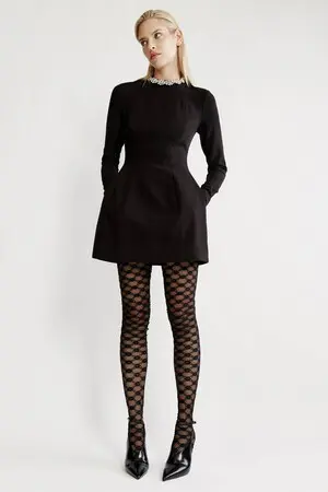 Bardot Delphi Long Sleeve Mini Dress With Diamante Trim