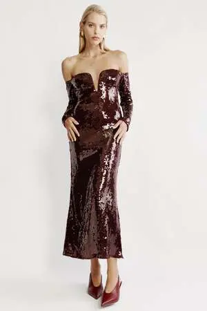Bardot Emmeline Sequin Off-the-shoulder Midi Dress
