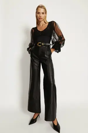 Bardot Marlowe Vegan Leather Wide Leg Pant - Black