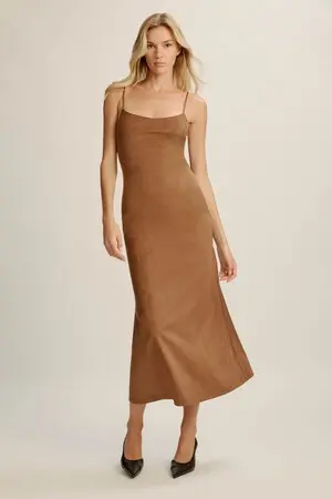 Bardot Nadira Vegan Suede Midi Dress - Chocolate