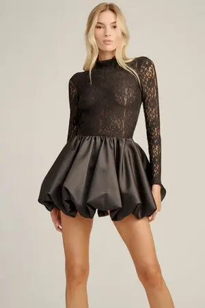 Bardot Yana Lace Satin Mini Dress - Black