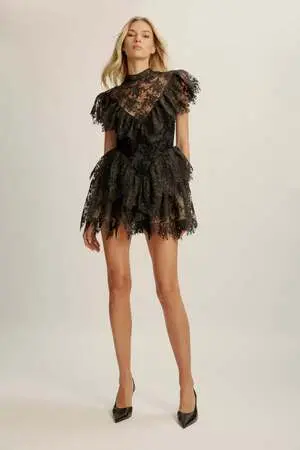 Bardot Tarryn Ruffle Lace Mini Dress
