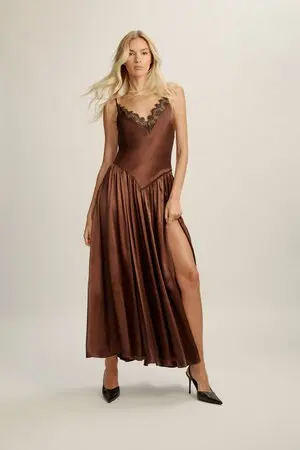 Bardot Aderia Lace Detail Maxi Dress - Dark Choco