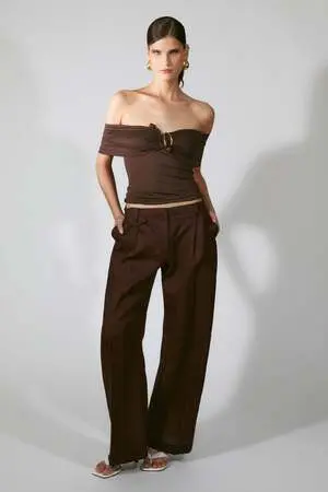 Bardot Martina Off-the-shoulder Top - Chocolate