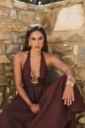 Bardot Cavarly Ramie Halter Midi Dress - Chocolate