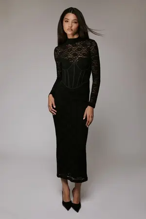 Bardot Carmen Lace Corset Midi Dress