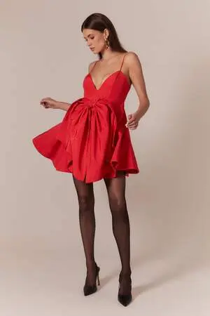 Bardot Annabelle Mini Dress With Bow Detail - Fire Red