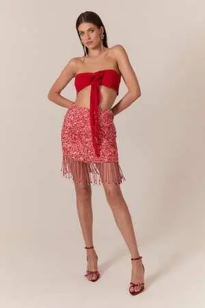 Bardot Sabri Sequin Mini Skirt With Beaded Fringe