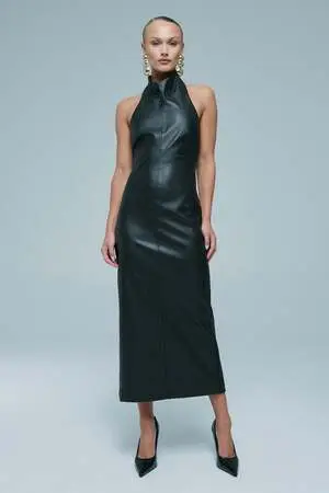 Bardot Gina Vegan Leather High Neck Midi Dress
