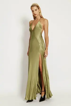 Bardot Yve Halter Maxi Dress - Khaki