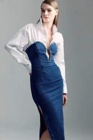 Bardot Eleni Strapless Denim Midi Dress - Dark