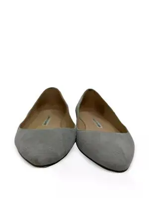 Manolo Blahnik Suede Pointed Toe Ballet Flats - Grey
