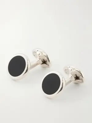 DEAKIN & FRANCIS Enamel And Sterling Silver Cufflinks And Dress Studs Set - Black