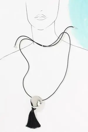 Anthropologie Metal Tassel Pendant Necklace - Black/silver