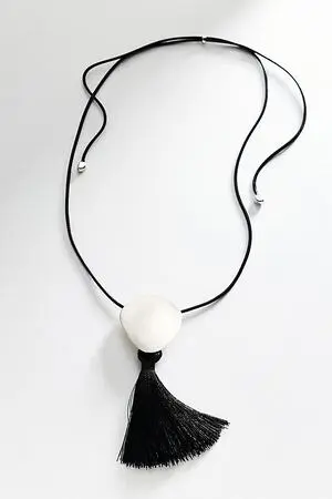 Anthropologie Metal Tassel Pendant Necklace - Black/silver