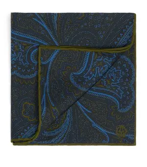 Dunhill Mulberry Silk Paisley Pocket Square - Navy