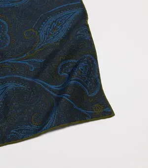 Dunhill Mulberry Silk Paisley Pocket Square - Navy